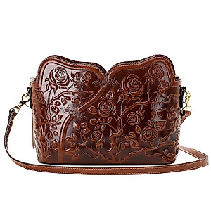 PIJUSHI Designer Leather Handbags for Women Ladies Floral Crossbody Shoulder Bags Clutch Purse (20093 Brown)
