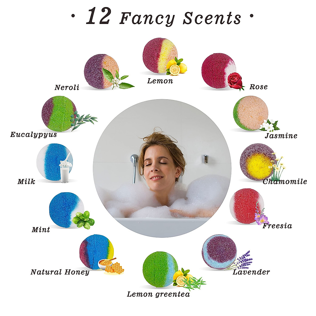 Bath Bombs, 12PCS Bath Bomb Set for Women Gift, Natural Organic Bath Fizzy Bomb with Pure Essential Oil, Relaxing Mini Bathbombs with Reusable Gift Box, Galentines Day Gifts Set for Women and Men