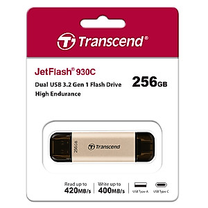 Transcend 256GB JetFlash 930C USB 3.2 Gen 1 Flash Drive TS256GJF930C, Golden hue