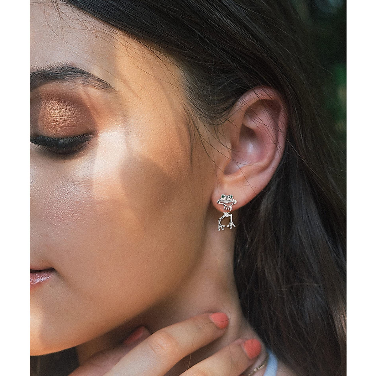 INFUSEU Two Way Frog Stud Earrings Sterling Silver for Young Women Teen Cute Funny Animal Dangling Jewelry Gifts Daughter Granddaughter