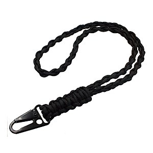 Military Grade Heavy Duty Paracord Lanyard Necklace Keychain Whistles Wrist Strap Parachute Rope Badge Cellphone Waterproof Holder Metal HK Clip Hook Outdoor Survival Men (Black)