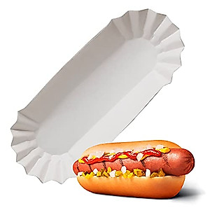 50 PCS Hot Dog Tray - Hotdog Serving Dish Set Paper Food Boats Disposable Fluted Dishes Corn Dogs Wrappers Holders Breakfast Sausage Trays Picniс Plates Hot Dog Cart Accessories