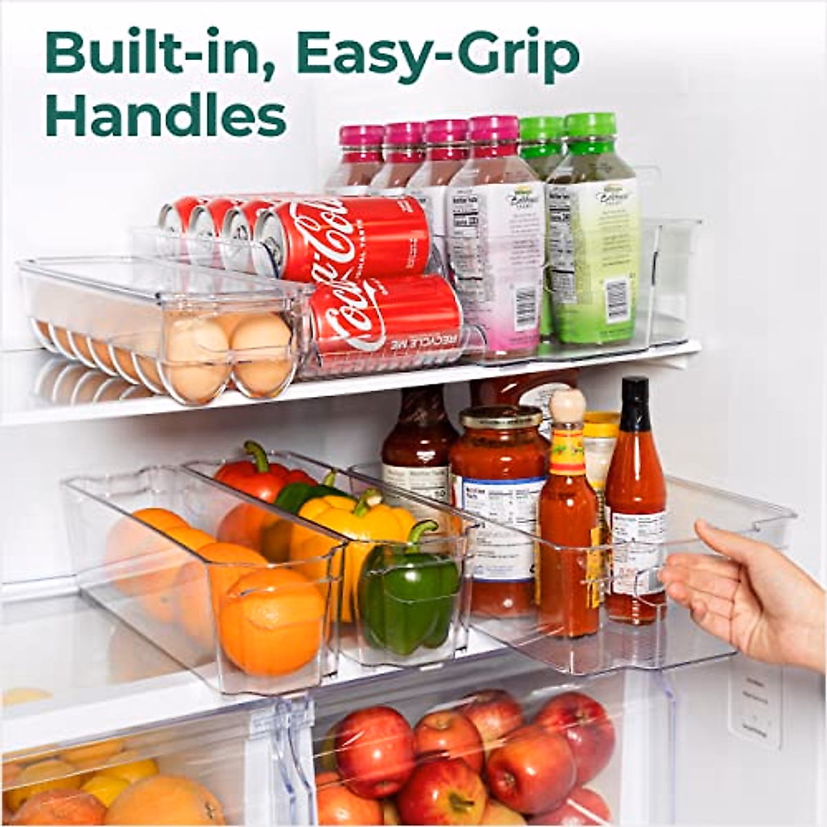 Greenco Refrigerator Organizer Bins, Fridge Organizer, Organizers and Storage Clear Bins with Durable Handles, Kitchen Organization, Shatterproof - Set of 6