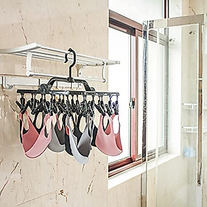 Annaklin Foldable Clip Hangers with 26 Drying Clips, Underwear Hanger with Clips, Plastic Laundry Clip and Drip Drying Hanger for Socks, Bras, Lingerie, Clothes, Sturdy, Black