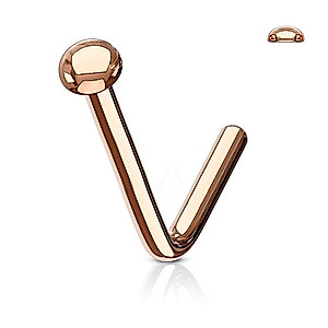 FIFTH CUE Flat Dome Disc End 316L Surgical Steel L Bend Stud Nose Ring (20GA - Rose Gold)