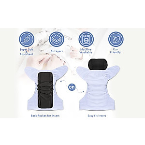 TDIAPERS Cloth Diapers Washable Reusable One Size Adjustable for Baby 6 Pack with 12 Inserts