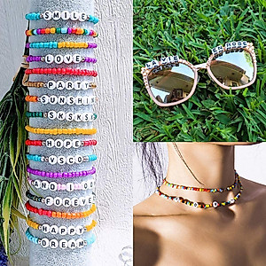 UOONY 8800pcs Beads Kit, Including 7200pcs 4mm Glass Seed Beads and 1600pcs Letter Beads for Bracelet Jewelry Making and Crafts with 20m Crystal String and 30m Elastic String