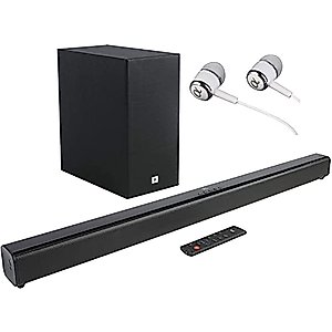 JBL Cinema SB160 2.1 Channel 220 Watt Wireless Bluetooth Music Streaming HDMI ARC Soundbar with Wireless Subwoofer Bundled with Earbuds
