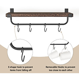 Mkono Mug Holder Wall Mounted Coffee Mug Rack Set of 2 Rustic Floating Shelf for Coffee Bar Accessories Wood Tea Cup Hooks Hanger for Organizing Cooking Utensils, Home Kitchen Decor