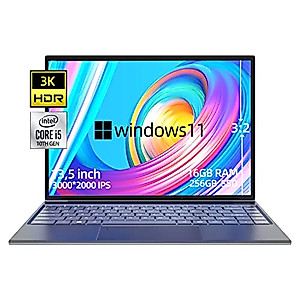 Windows 11 Laptop, 13.5" (3000 x 2000) IPS Display Intel Core 10th Generation i5-1035G1 Up to 3.6GHz, 16GB + 256GB SSD, Slim Notebook, Full Metal, Backlit Keyboard, Full Function Type C, Finger Print