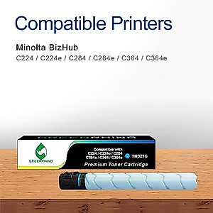 GREENRHINO Compatible Toner Cartridge Replacement for Konica TN321 TN321C (A33K430) to use for Minolta BizHub C224 C224e C284 C284e C364 C364e (Cyan, 1-Pack)