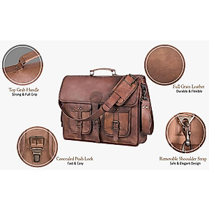 KPL 18 INCH Leather Briefcase Laptop Messenger bag best computer satchel Handmade Bags for men and women
