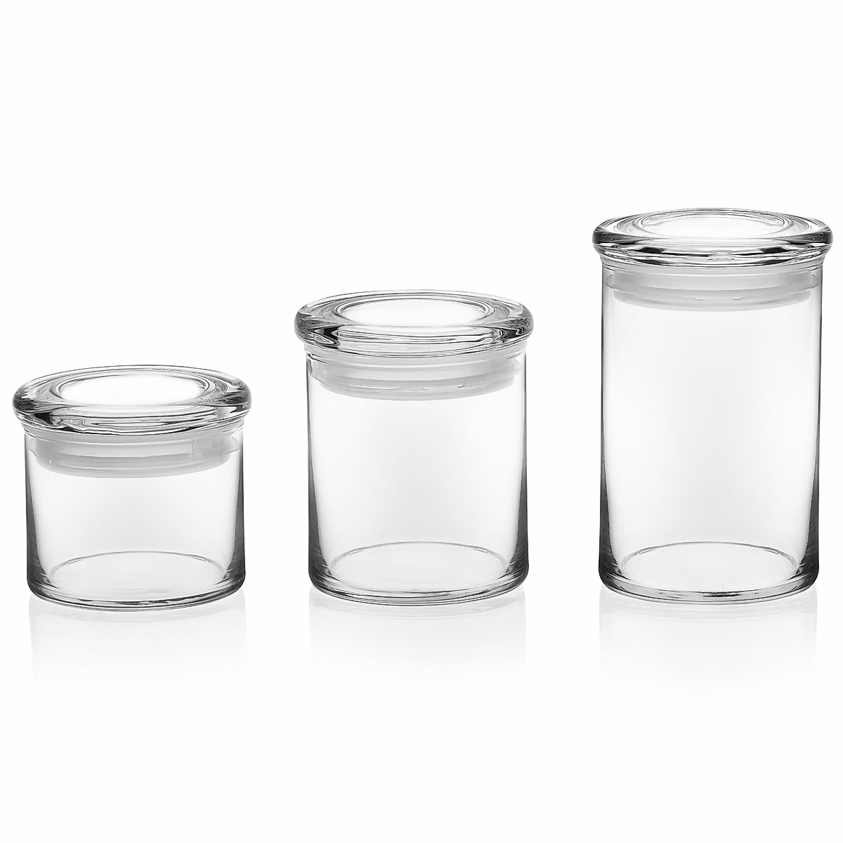Libbey Cylinder 3-Piece Multi-Size Glass Storage Jar Set with Lids, 15-ounce, 22-ounce, 31-ounce