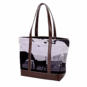 Angus Cow Tote Bags Large Leather canvas Purses and Handbags for Women Top Handle Shoulder Satchel Hobo Bags