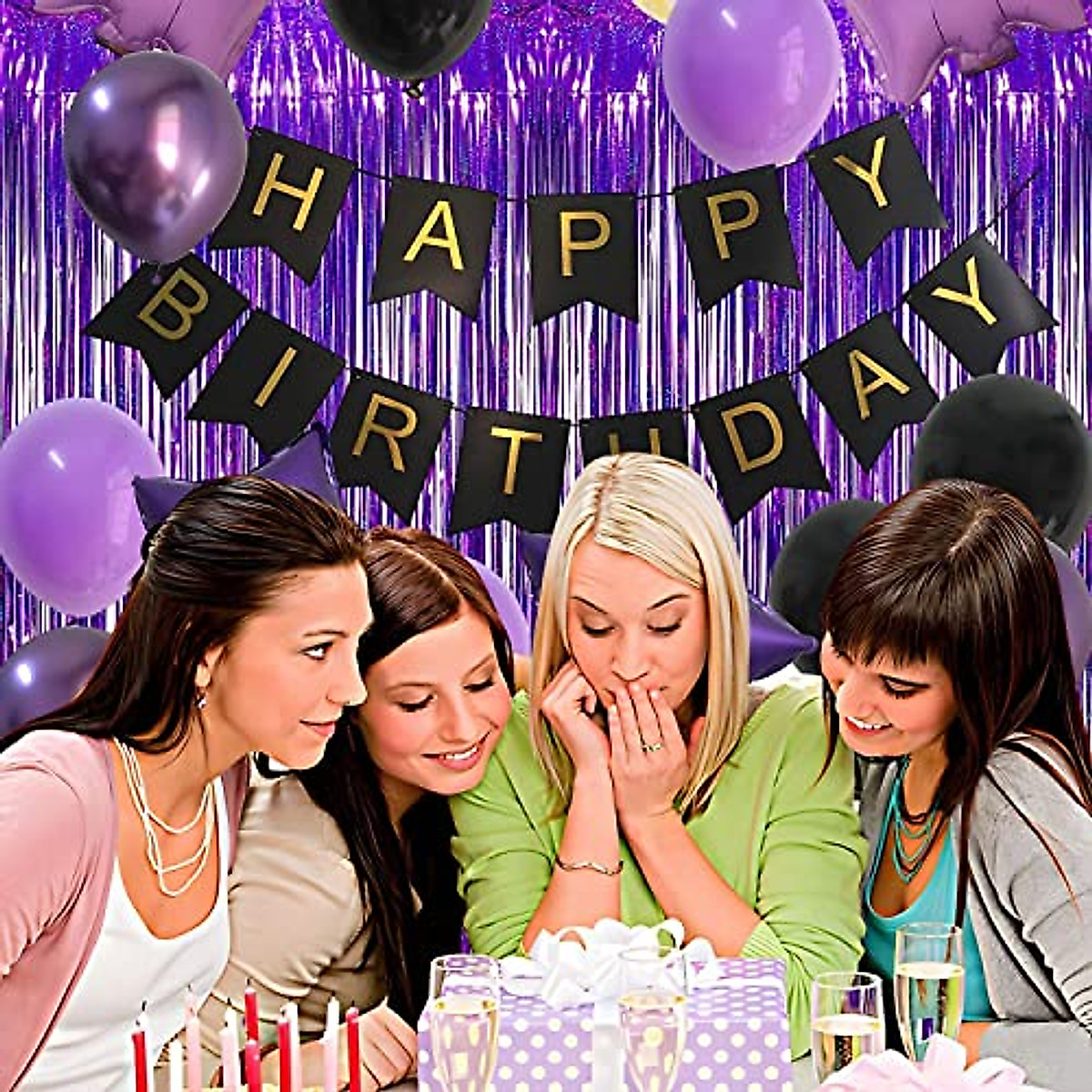 BRAVESHINE Party Decoration Foil Fringe Backdrops - 3.2 ft x 8.2 ft Metallic Tinsel Photo Booth Pros Streamer Curtains for Birthday Wedding Christmas Bridal Bachelorette Decorations - 1 Purple 1 Pink