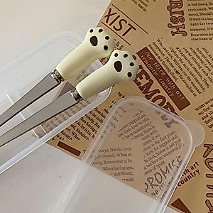 Cute Rabbit Dinnerware Set Ceramics Handle Stainless Steel Dessert Fork Animal Coffee Spoon Ice Cream Spoon (White Rabbit)