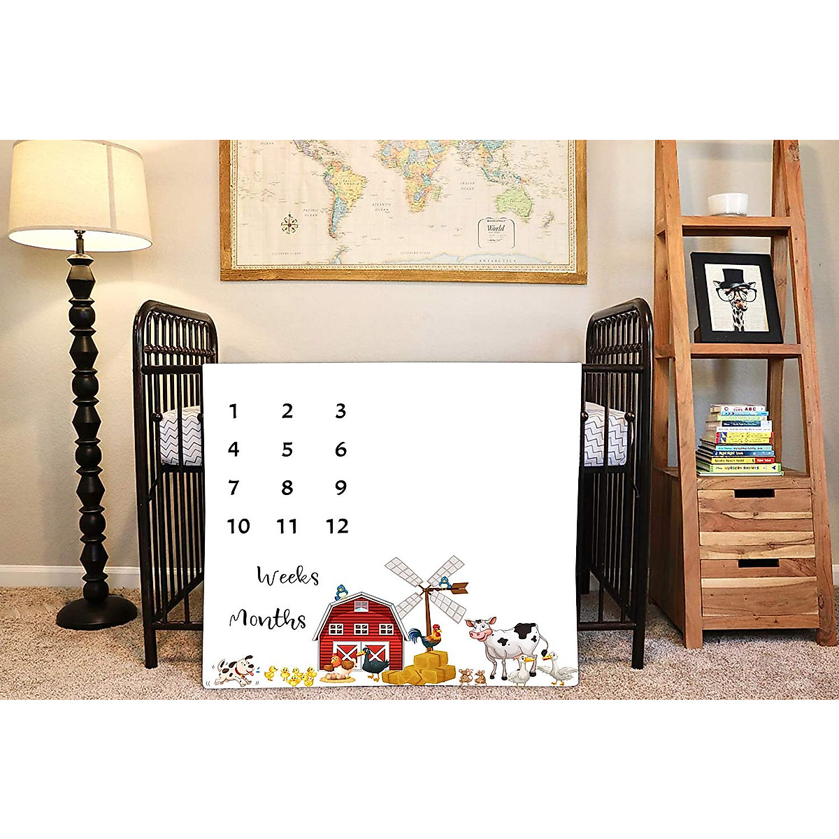 Baby Monthly Milestone Blanket Newborns Photo Props Shoots Backdrop Personalized Farm House Animals Photography Growing Infants Toddlers Swaddle Blanket 48"x48" BTZDLU124