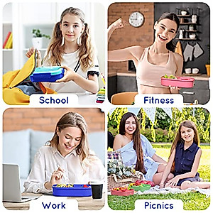 TIME4DEALS Bento Boxes for Adults 44oz - Leakproof 4 Compartments Lunch Containers Kids Bento School Lunch Boxes with Spoon & Fork, Perfect Size for On-the-Go Meal, Microwave and Food-Safe (Blue)