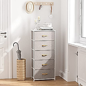BANTI Dresser for Bedroom, Tall Kids Fabric Vertical Dresser with 5 Drawers, Storage Tower Organizer Unit for Closet, Living Room, Bedroom, Hallway, Steel Frame Wood Top, Light Grey