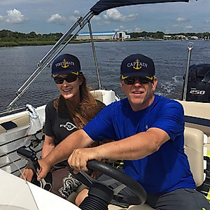 Captain Hat & First Mate | Matching Skipper Boating Baseball Caps | Nautical Navy Marine Sailor Hats (Navy Gold)