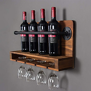 KINMADE Industrial Wine Racks Wall Mounted with Stem Glass Holder,Metal Hanging Wine Holder Wine Accessories