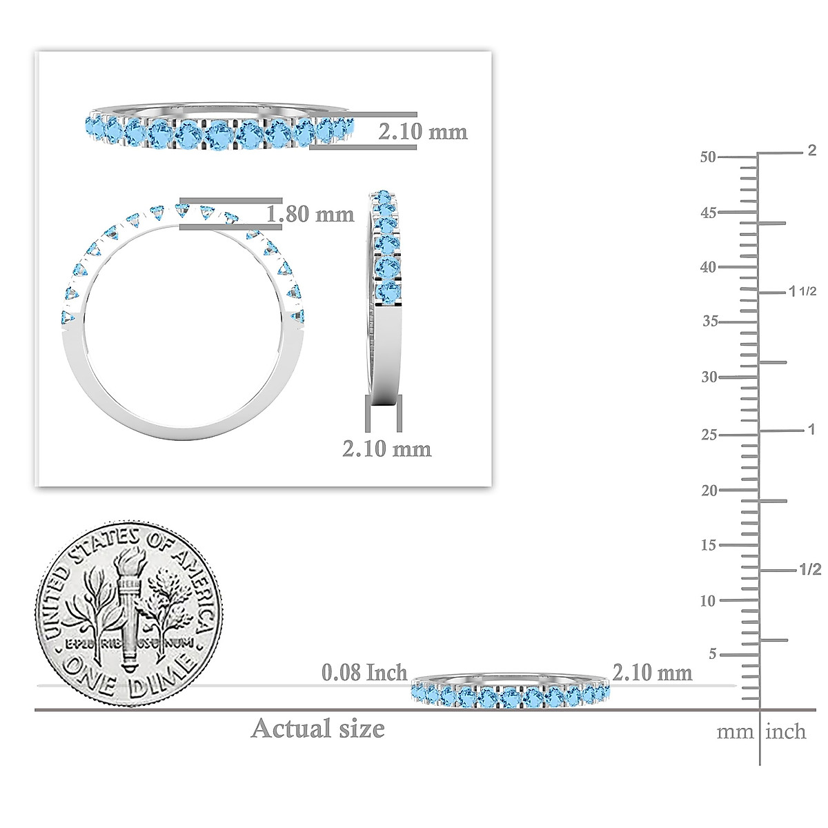 Dazzlingrock Collection 0.52 Carat (ctw) Round Blue Topaz Ladies Half Eternity Style Wedding Stackable Band 1/2 CT | 14K White Gold, Size 6.5