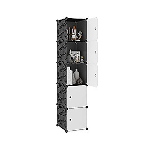 Aeitc Cube Storage Organizer 5-Cube (11.8"x11.8") Narrow Cabinet Closet Storage Shelves Plastic Storage Shelving for Bedroom, Living Room, Office, Black with Doors