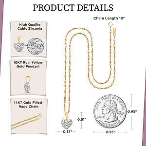 Jewelili Puffed Heart Necklace Pendant 10K Yellow Gold with White Round Cubic Zirconia 18 inch 14K Gold Filled Chain