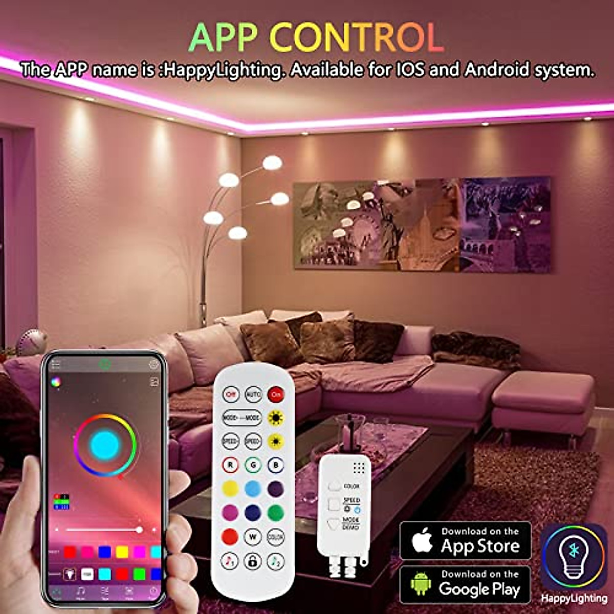 Falliget Light Controller with APP Music Sync and IR Remote Included with 12V3A Power Adapter for LED Module Pixel Strip Light APP Button IR Remote Control Led Lights Strip to Bluetooth Connection