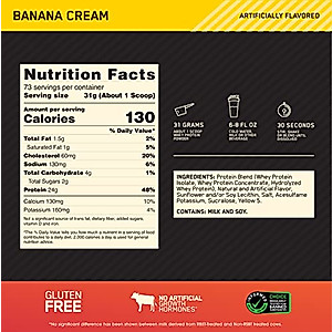 Optimum Nutrition Gold Standard 100% Whey Protein Powder, Banana Cream, 5 Pound (Packaging May Vary)