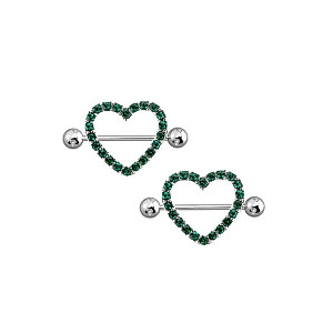 Luxe Modz Green Gem Paved Heart Nipple Shield Ring Piercing jewelry 14 Gauge 3/4" Length
