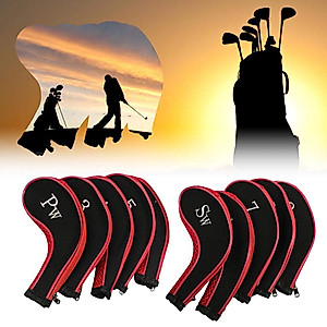 Iron Head Covers, 10Pcs Neoprene Waterproof Wear Resistant Putter Protector Case Golfer Accessory(Red)