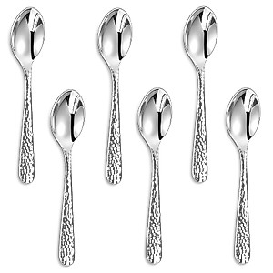 KEAWELL Premium Louise Hammered Demitasse Espresso Spoons: 6-Piece/12-Piece Set, 18/10 Stainless Steel, Mini Coffee Spoons, Small Spoon Set, Brightly-Mirror polished, Dishwasher Safe (6, 4.7 inches)