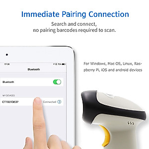 TEEMI Bluetooth Barcode Scanner 1D Handheld Automatic Laser Fast Accurate Bar Code Reader Auto Sensing Scanning, Easy Connect iPad iPad Android Smart Phone Tablet PC, No Stand