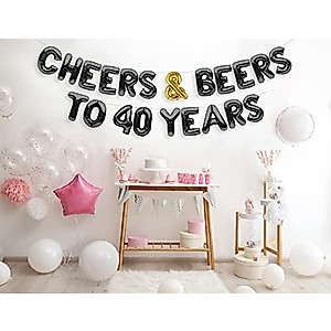 PartyForever CHEERS & BEERS TO 40 YEARS Balloons Banner Black 40th Birthday Party Decorations Sign