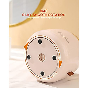 Y.duck Pink Makeup Brush Holder with Lid - 360 Rotating Makeup Organizer for Vanity - Dustproof Make Up Organizers and Storage-With Makeup Brush Cleaner Mat (White)