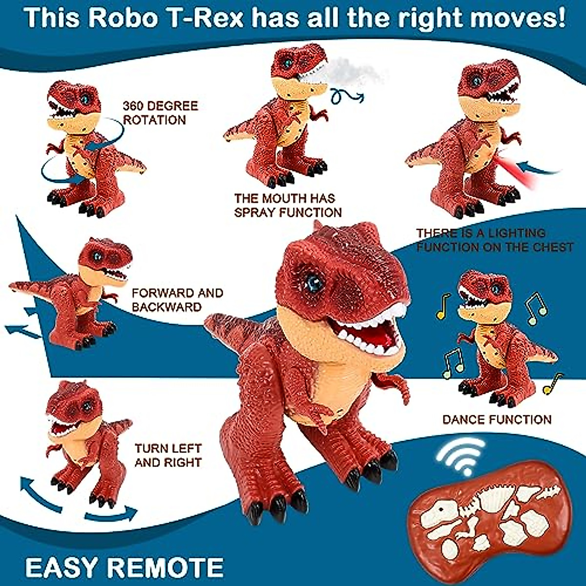 APOBATK T-rex Dinosaur Toys for Kids - Remote Control Dinosaur Toys W/Mist, Rechargeable Jurassic Tyrannosaurus Robot Toys，RC Dino with Lights & Sounds，Dinosaur Toy Gifts for Boys Toddler