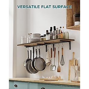 OROPY 2 Pack Wooden 23.6'' Pot Pan Hanging Rack Wall Mounted with 10 S Hooks, Set of 2 Large Pot Wall Holder Kitchen Shelves for Utensils, Cookware