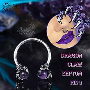 OUFER 18G Septum Rings, 316L Surgical Steel Nose Rings Hoop, Dragon Claw Daith Piercing Jewelry, Tragus Helix Cartilage Earrings