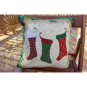 Tache Green Christmas Throw Pillow Cover Festive Holiday Hang My Stockings by The Fireplace Decorative Woven Tapestry Cushion Cover, 1 Piece 16 x 16