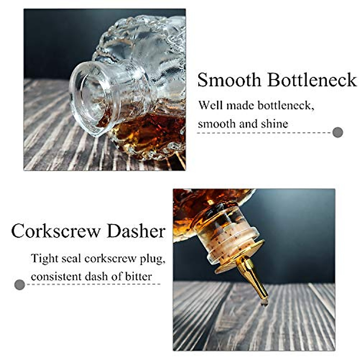 Bitters Bottle - Jewel Bitter Bottle For Cocktail, 6oz / 175ml, Glass Dahs Bottle With Gold Plated Cork Dasher Top - DSBT0011 (1, Gold)