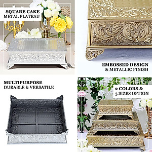 Efavormart 22” Gold Square Embossed Metal Cake Plateau Stand Riser Wedding Birthday Party Dessert Cake Pedestal Display Plate