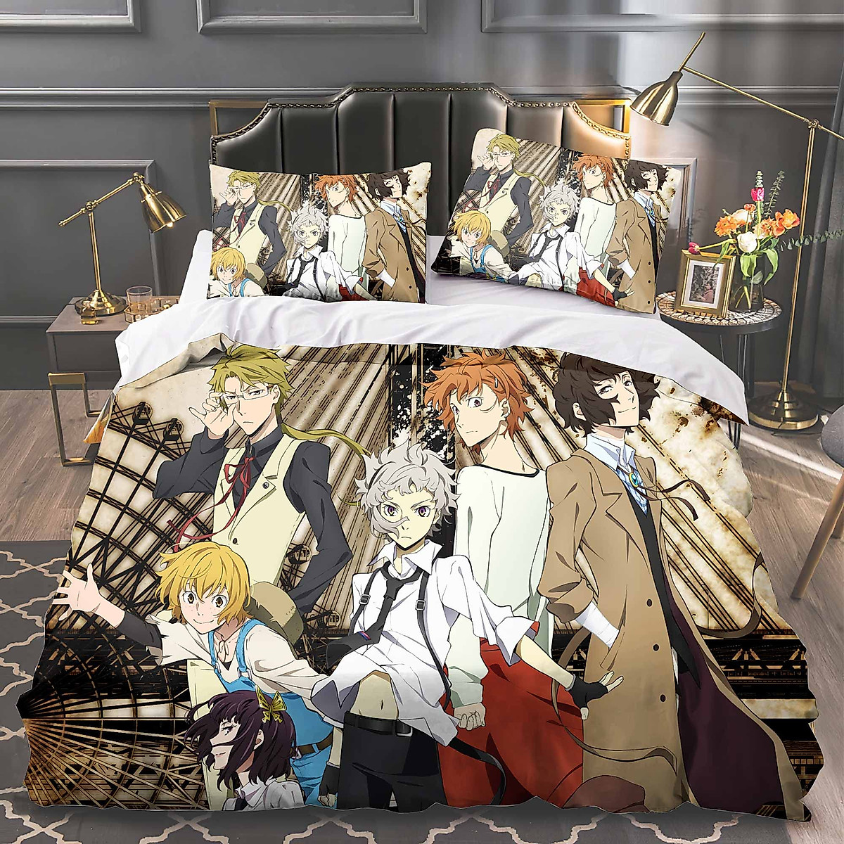 QAHEART Dazai Osamu Nakajima Atushi 3-Piece Duvet Cover Set Bedding Set Comforter Anime Cute Bed Sets Microfiber Breathable Cover for Kids Bedroom