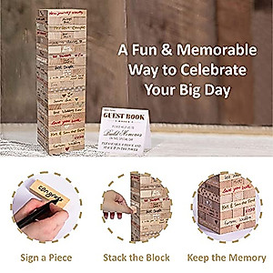Wedding Guest Book Alternative, 72 PCS Wooden Block Guest Book for Wedding Sign In, Reception, Baby Shower, Guestbook for Wedding, Unique Wedding Book w 4 Paper Signs and 4 Color Signing Pens
