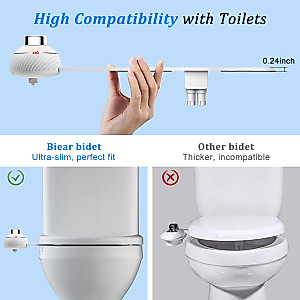 Bidet Attachment BIEAR Ultra-Slim Self Cleaning Bidet Attachment for Toilet Dual Nozzle (Rear/Feminine Wash) Fresh Cold Water Non-Electric Bidet Toilet Seat with Adjustable Water Pressure Carbon Fiber