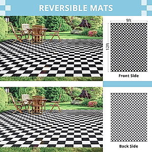 GOTGELIF Black and White Classic Checkerboard Outdoor Area Rug 9x12FT, Reversible & Water-Resistance & Portable Plastic Straw Rug for RV Trips, Picnic, Camping, Outdoor, Garden, Patio