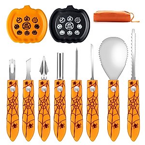 Zacsync Halloween Pumpkin Carving Kit, 10PCS Professional Pumpkin Carving Tools Set, Heavy Duty Stainless Steel Sculpting Tool for kids or adults, Pumpkin Carving Knife with plates for Halloween