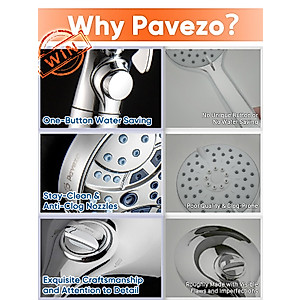 Pavezo High Pressure Handheld Shower Head with Filter, ON/OFF Switch Pause Button, 10-mode Shower Head with Hard Water Softener Filters, SS Hose, Anti-clog & Powerful Clean Tile & Pets, Premium Chrome