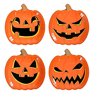 XIENBLOC 48Pcs Halloween Party Plates Halloween Party Supplies Paper Pumpkin Shape Dinner Plates Disposable Halloween Birthday Party Supplies for Kids