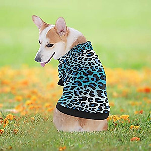 Kigai Blue Leopard Dog Coat Fleece Warm Windproof Pet Clothes for Snow Cold Weather, Soft Cozy Breathable Dog Winter Jacket for Small Medium Large Dogs with Leash Hole Pet Coat(XXS - XL)